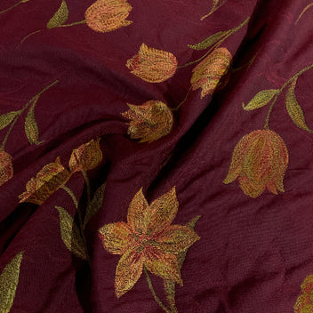 Burch Beverly Burgundy Embroidery Floral Upholstery Fabric